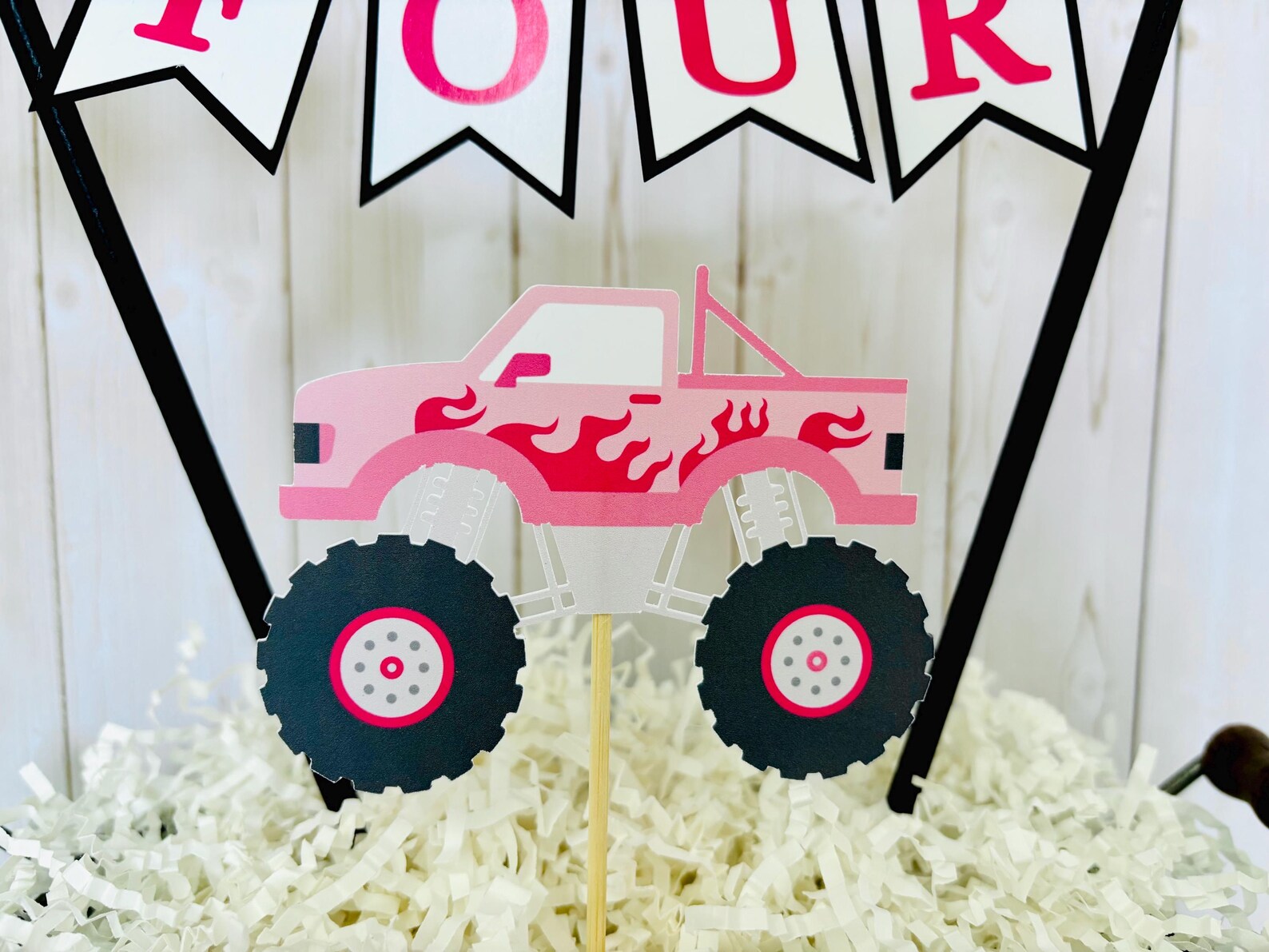 Pink Monster Truck Cake Topper, Monster Truck Birthday Decorations ...