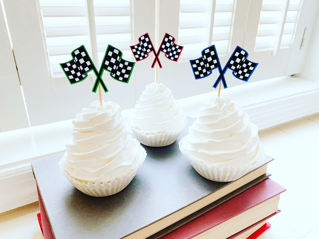 Checkered Flag Cupcake Toppers, Monster Trucks Party, Racing Party ...