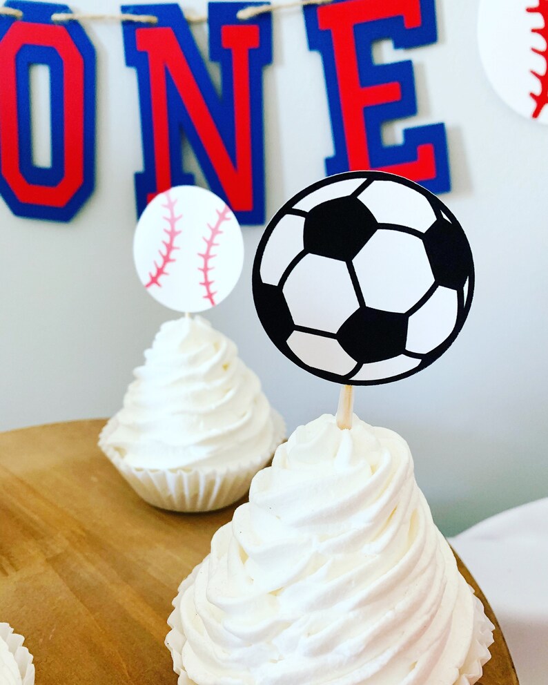 Sports Birthday Partysports Cupcake Toppersbaseball - Etsy