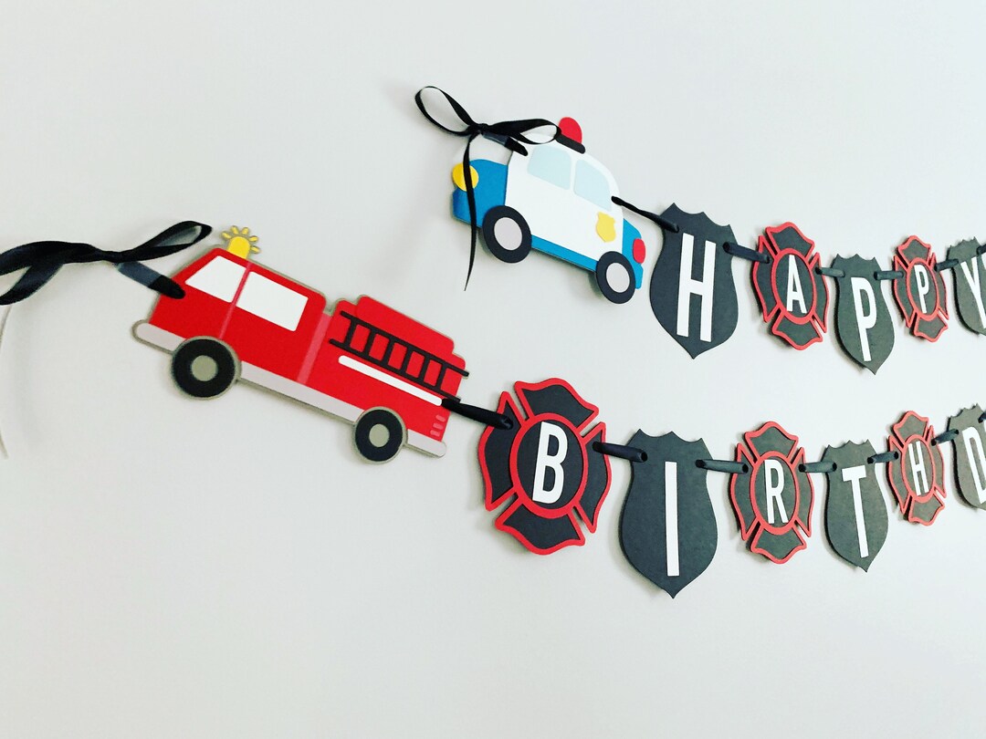 Police and Firetruck Birthday Decorations, Police and Firetruck Banner ...