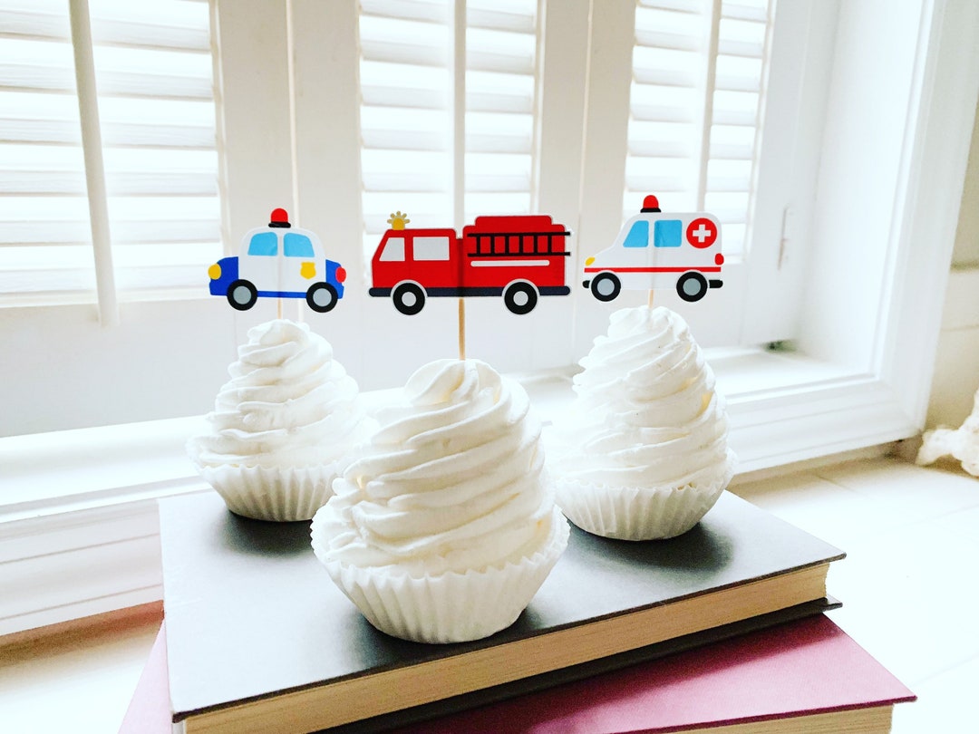 Fire and Rescue Birthday Party, Emergency Vehicle Cupcake Toppers ...