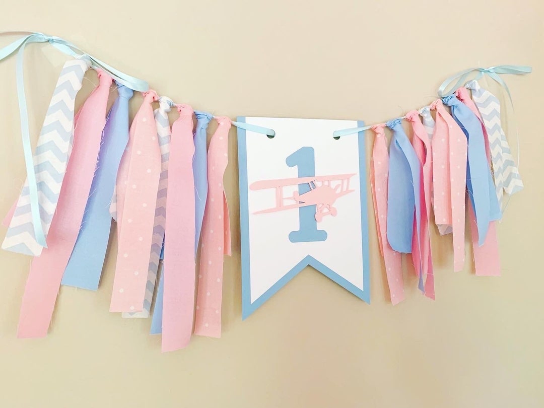 Pink Airplane Time Flies First Birthday High Chair Banner, Vintage ...