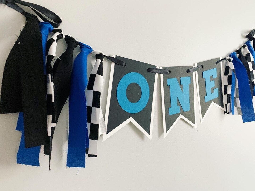 Blue Race Car Birthday Decorations, Blue Racing High Chair Banner ...