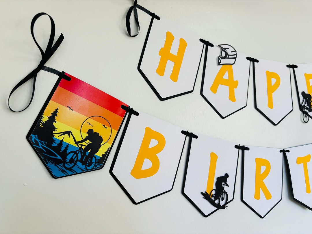 MTB Birthday Decorations, Mountain Bike Party Banner, Full Face Helmet ...