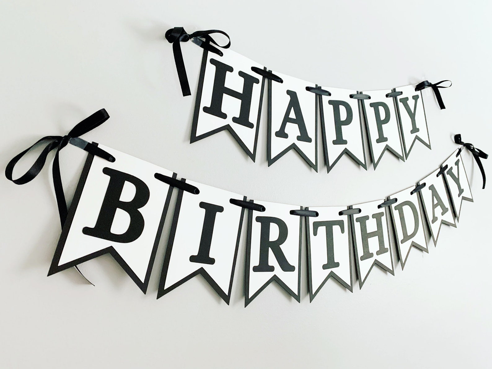 Black and White Happy Birthday Banner Black and White Party - Etsy