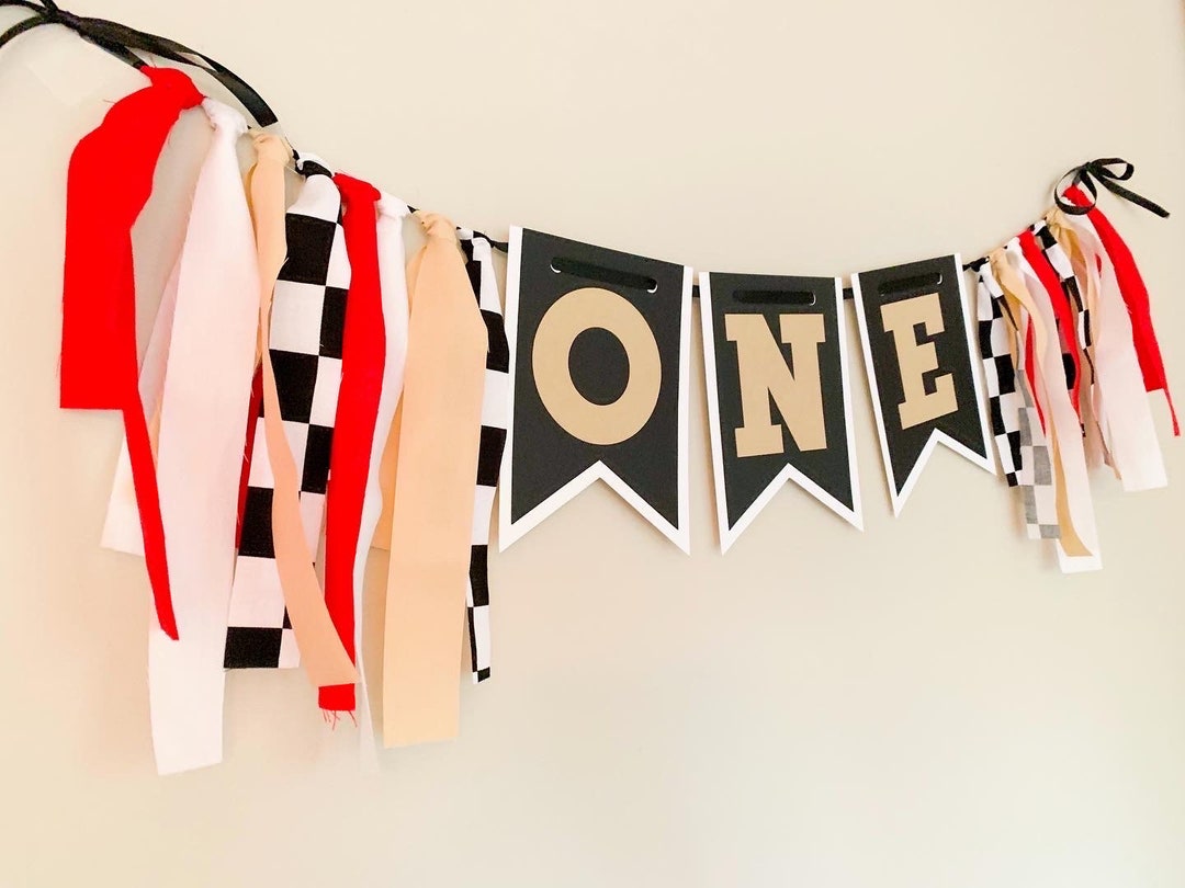 Race Car Birthday Decorations, Red Racing High Chair Banner, Checkered ...