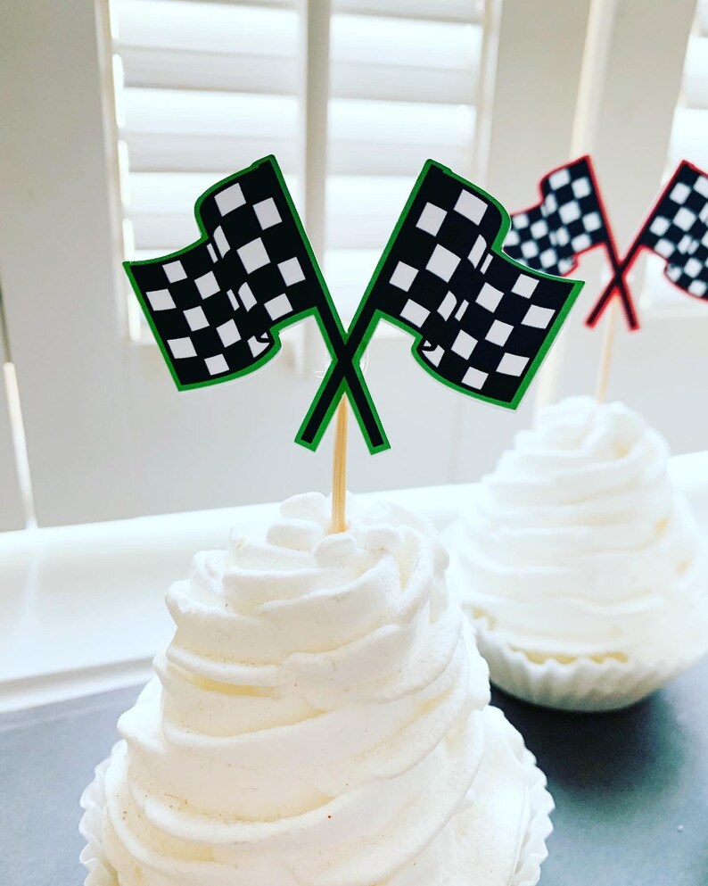 Checkered Flag Cupcake Toppers Monster Trucks Party Racing - Etsy