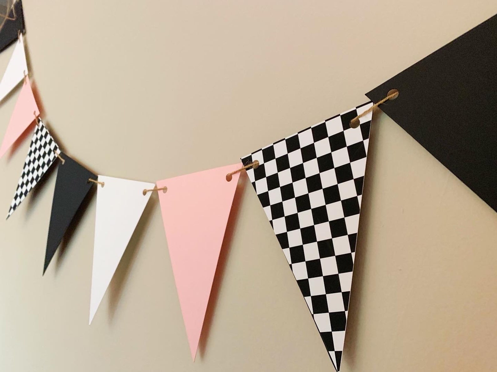 Pink Checkered Flag Racing Pennant Banner, Pink Girl Baby Girl Shower ...