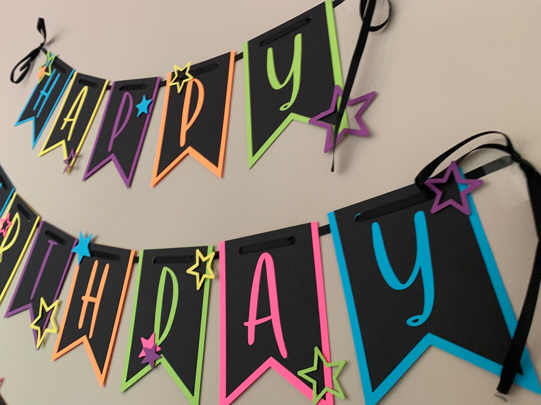 Neon Birthday Banner, Neon Party Decorations, Glow in the Dark Birthday ...