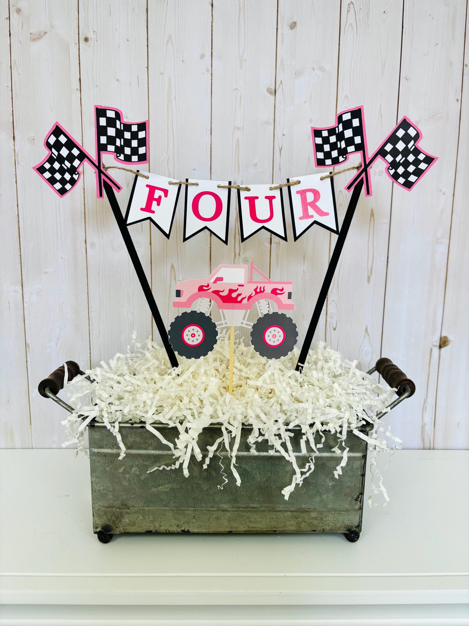 Pink Monster Truck Cake Topper, Monster Truck Birthday Decorations ...