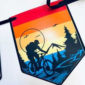 MTB Birthday Decorations, Mountain Bike Name Banner, Full Face Helmet ...