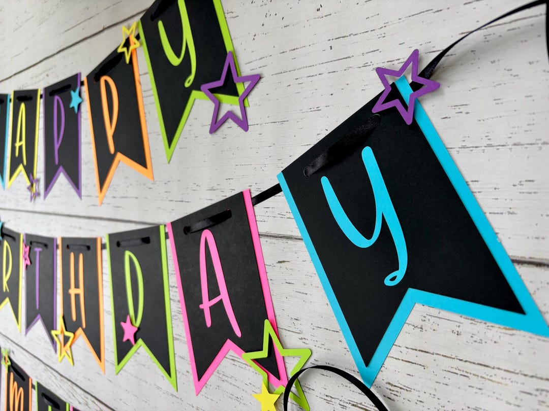 Neon Birthday Party Banner Decorations, Glow in the Dark Birthday, Glow ...