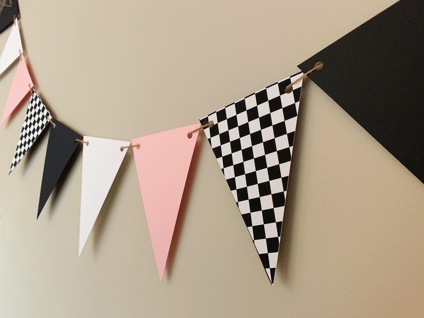 Pink Checkered Flag Racing Pennant Banner, Pink Girl Baby Girl Shower ...