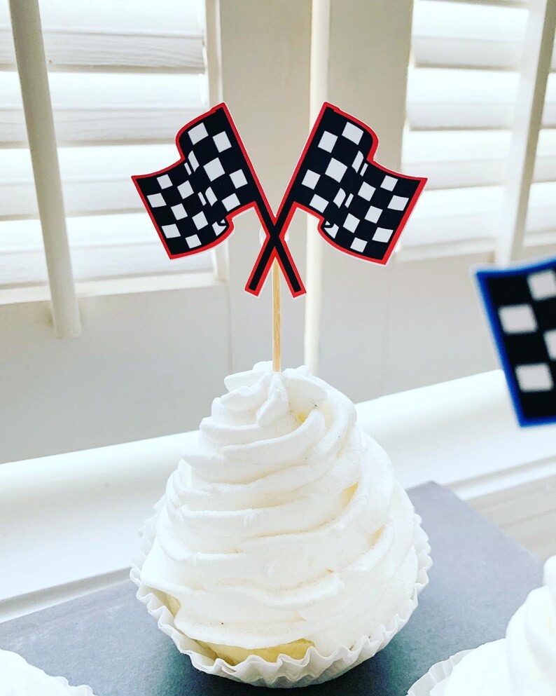 Checkered Flag Cupcake Toppers Monster Trucks Party Racing - Etsy