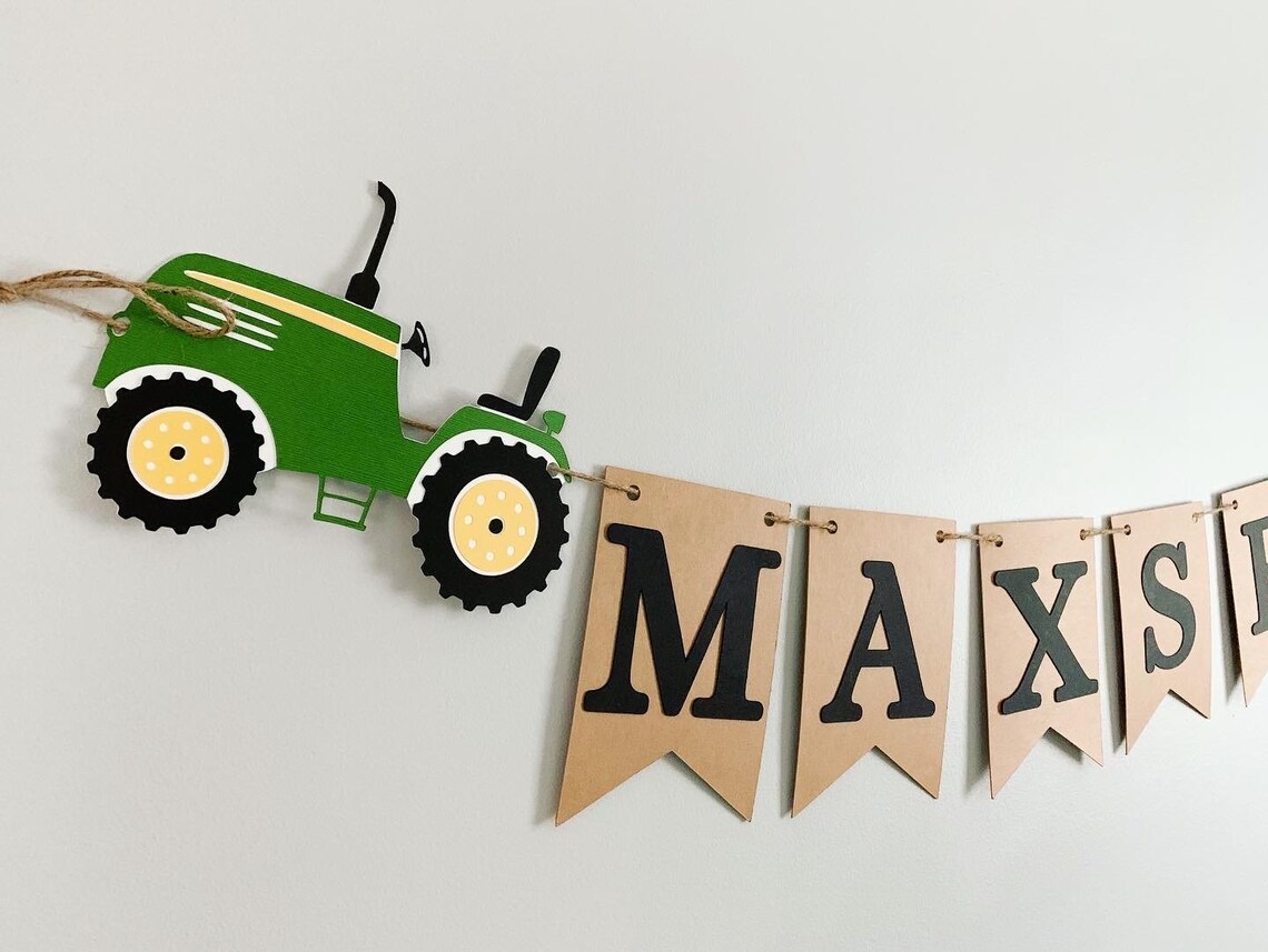 Tractor Birthday Party Decorations Tractor Name Banner Green - Etsy