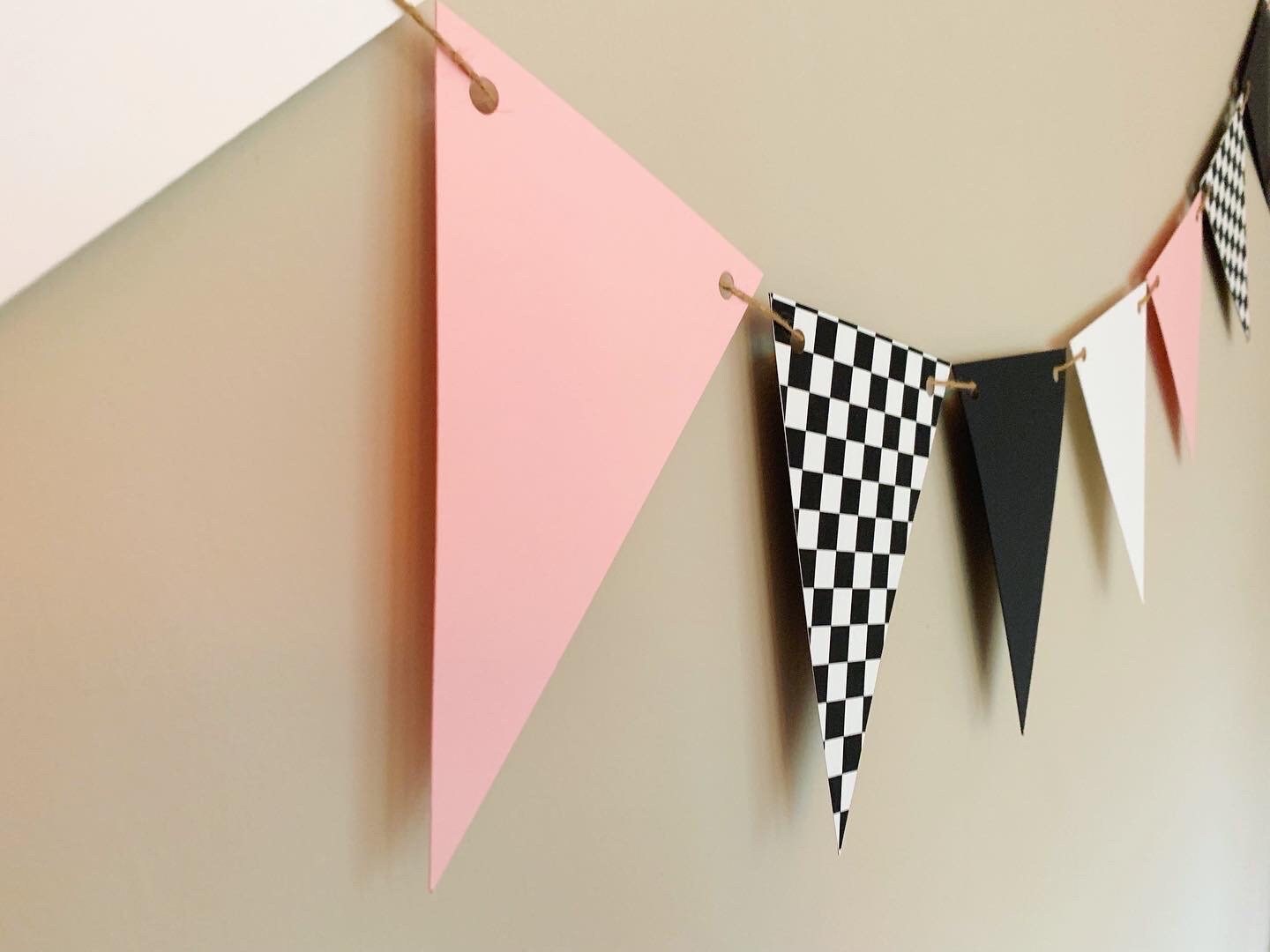 Pink Checkered Flag Racing Pennant Banner, Pink Girl Baby Girl Shower ...