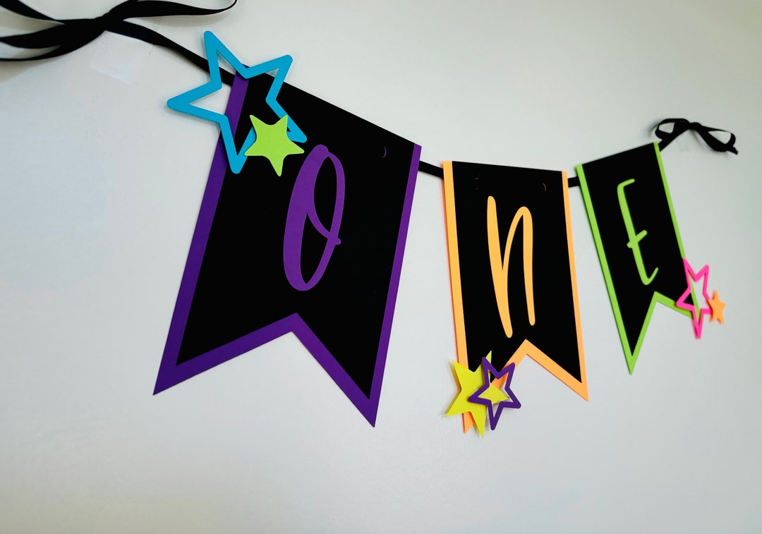 Neon First Birthday ONE Banner, Neon Party Decorations, Glow in the ...