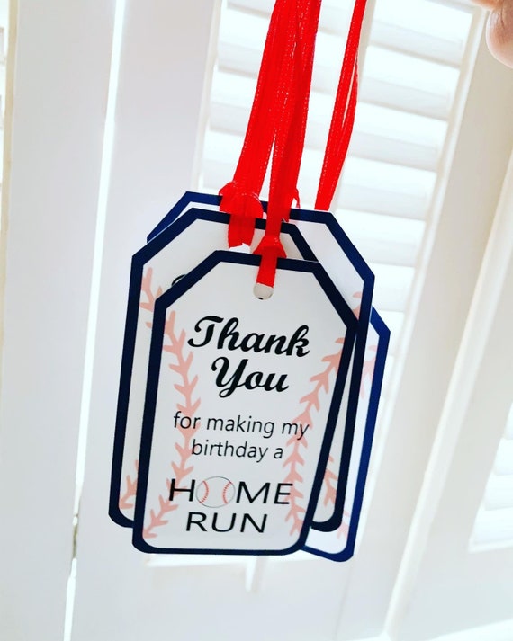 baseball birthday party favor thank you tags, home run birthday favor ...
