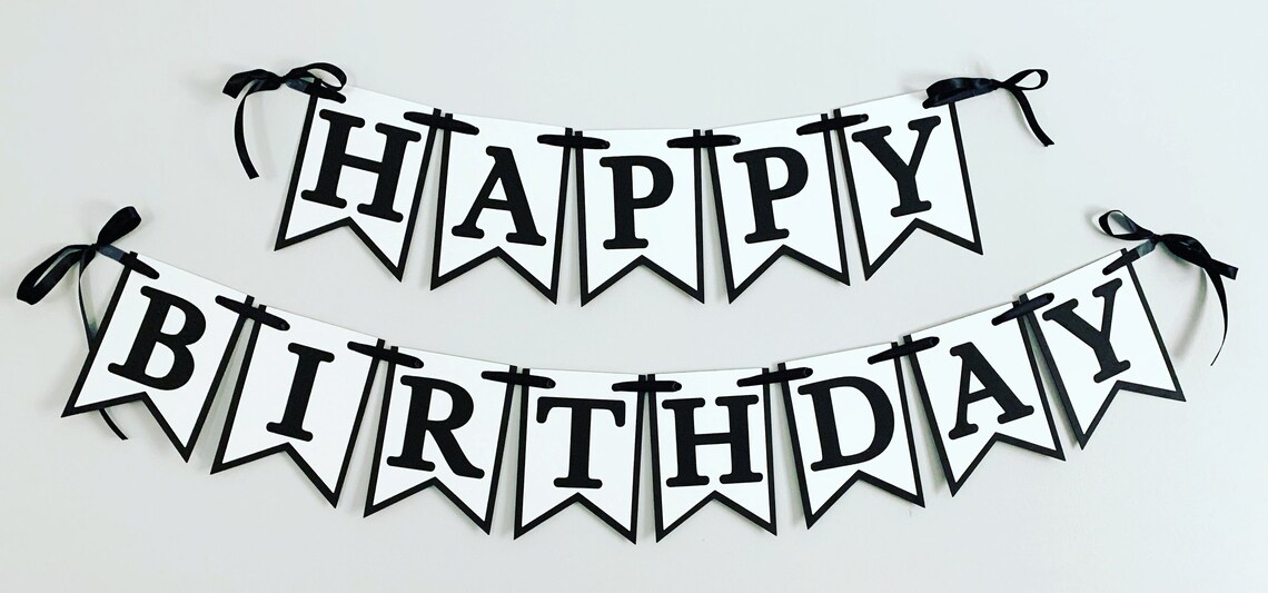 Black and White Happy Birthday Banner Black and White Party - Etsy