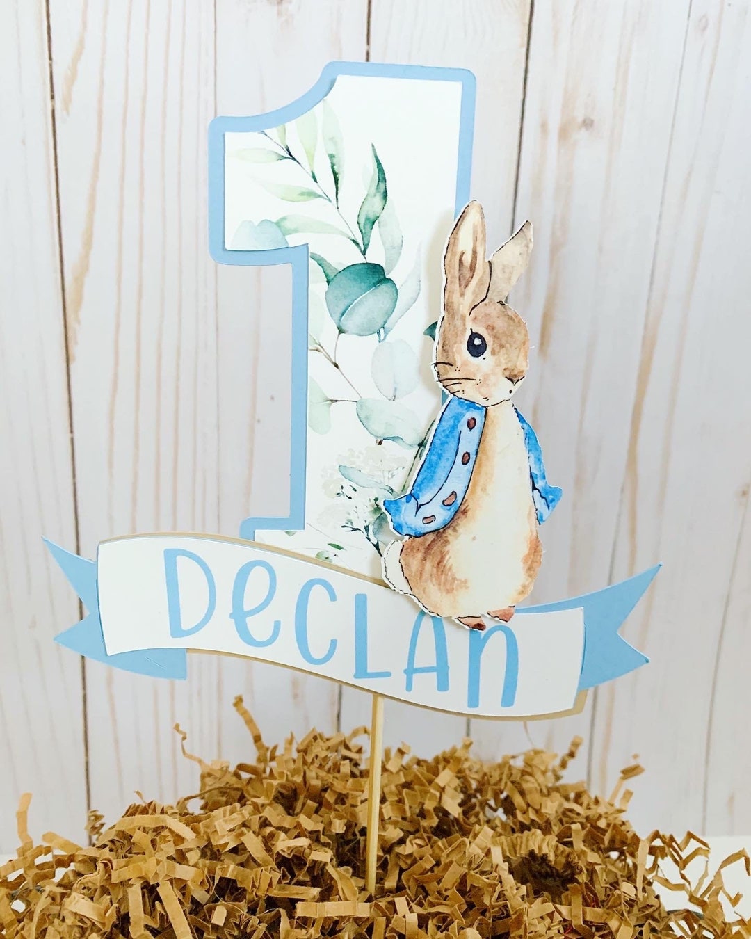 Personalized Peter Rabbit 1st Birthday Cake Topper, Baby Shower, Pink ...