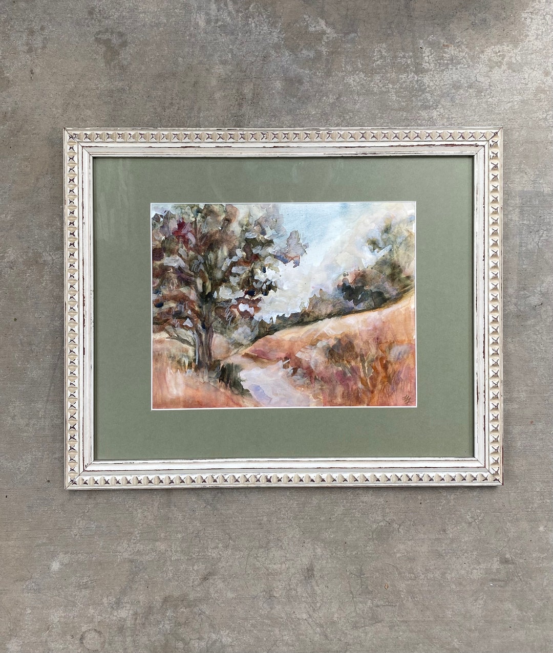 Original Landscape With Oak Tree Mixed Media Art Painting Sienna Olive ...