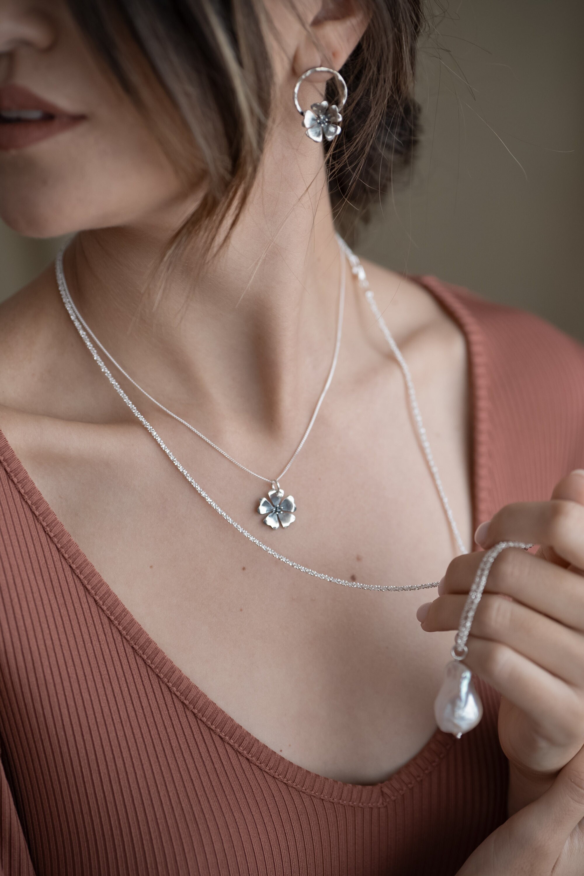 Spring Necklace With Small Silver Flower - Etsy