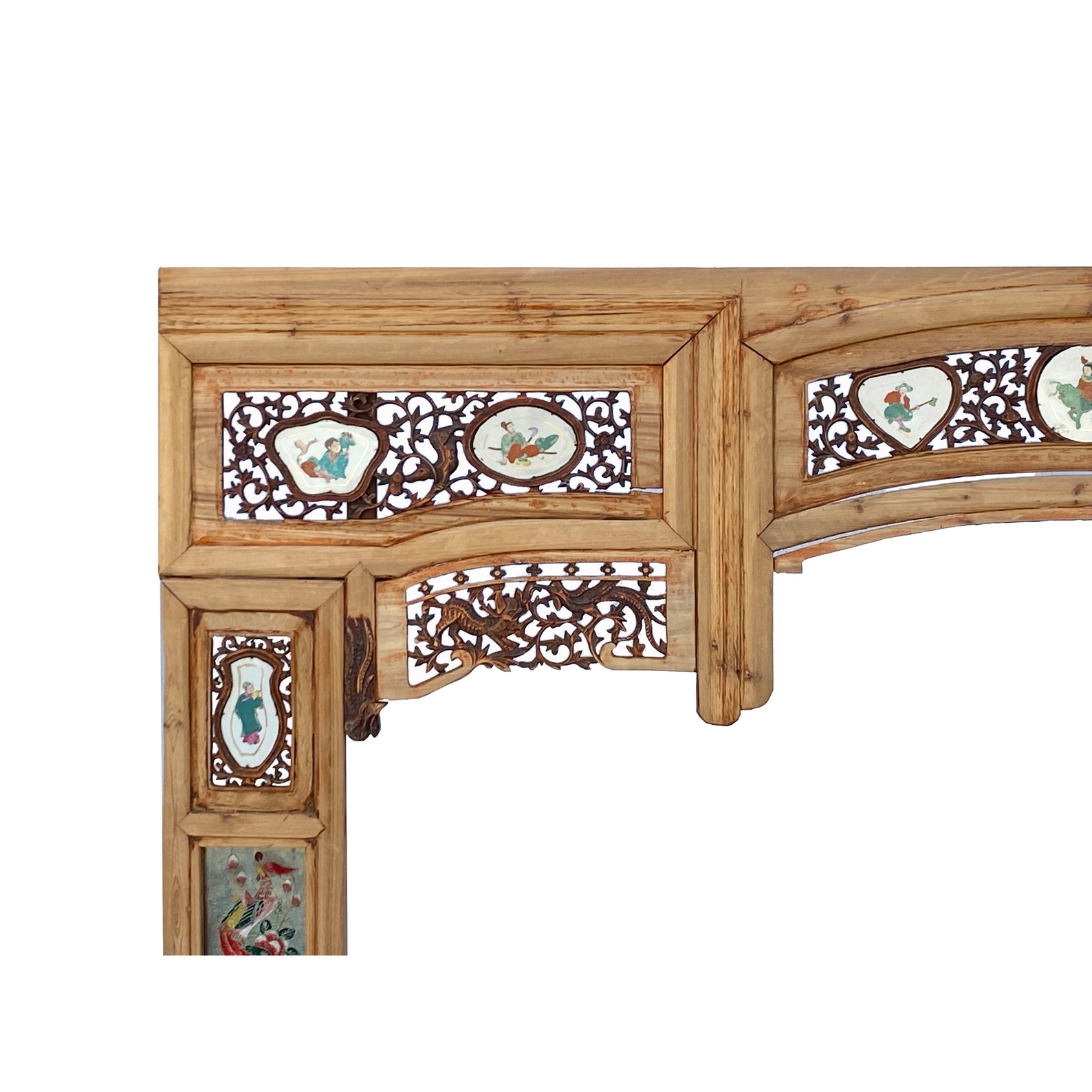 Vintage Chinese Arch Shape Carving Porcelain Graphic Wood Wall - Etsy