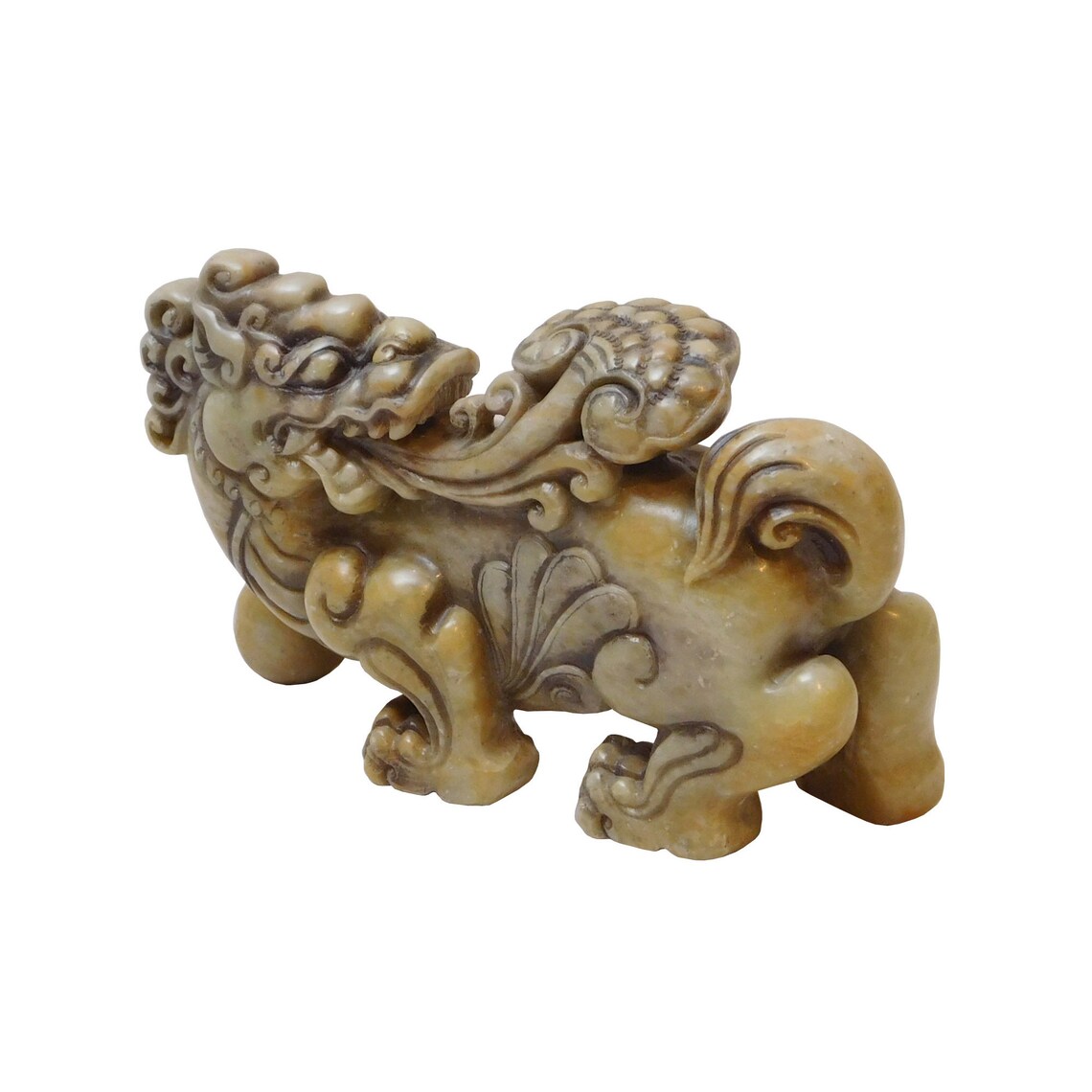 Asian Mythology Lucky Feng Shui Foo Dog Statue With Luyi and Globe ...