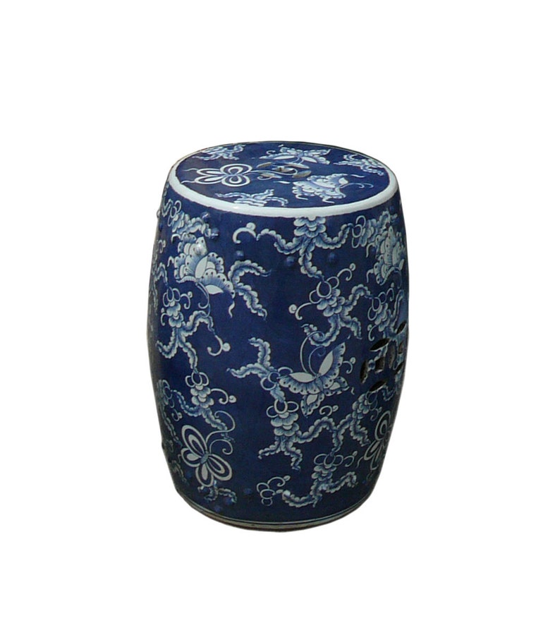 Chinese Blue & White Porcelain Round Butterflies Stool - Etsy