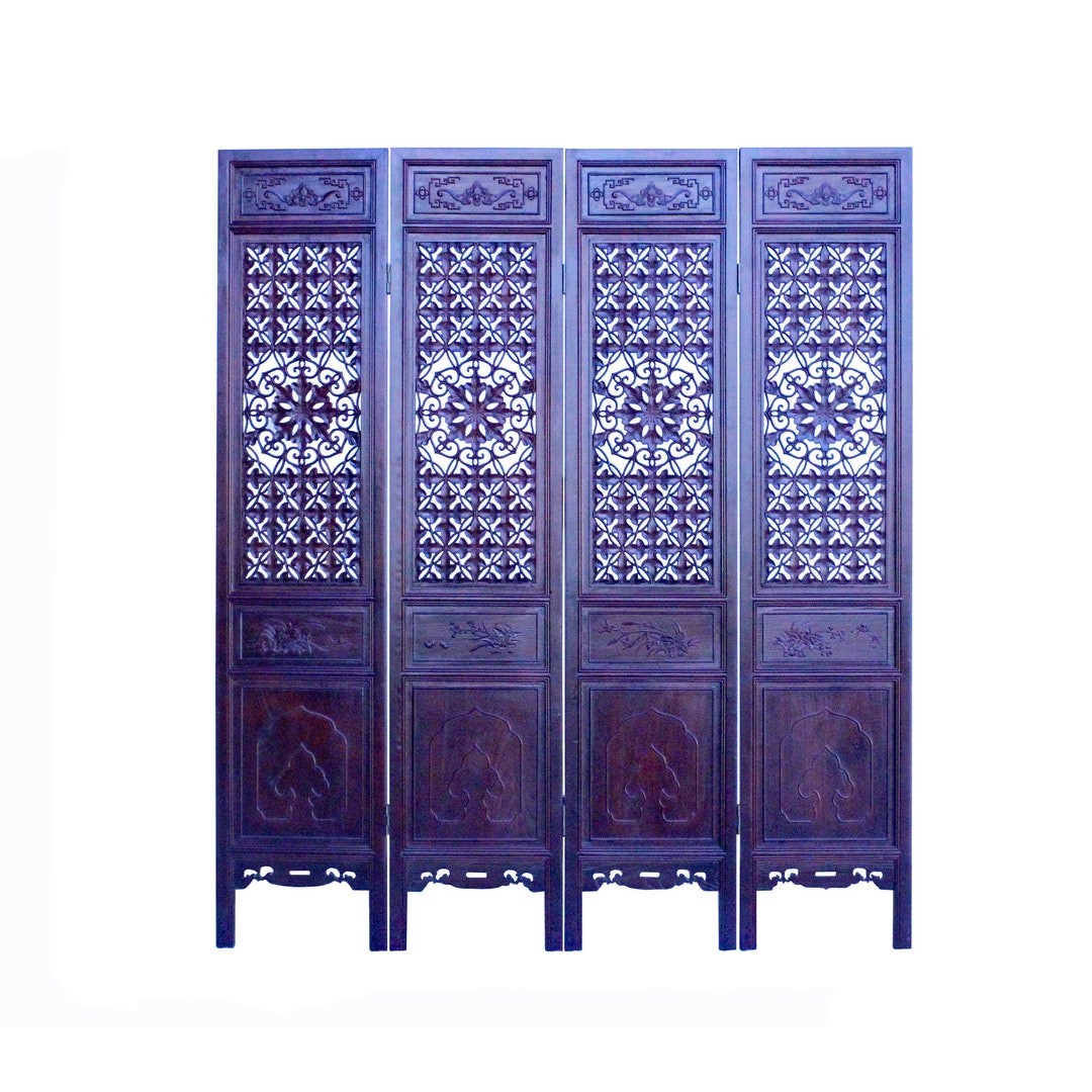 Chinese Brown Stain Geometric Flower Pattern Wood Panel Floor - Etsy