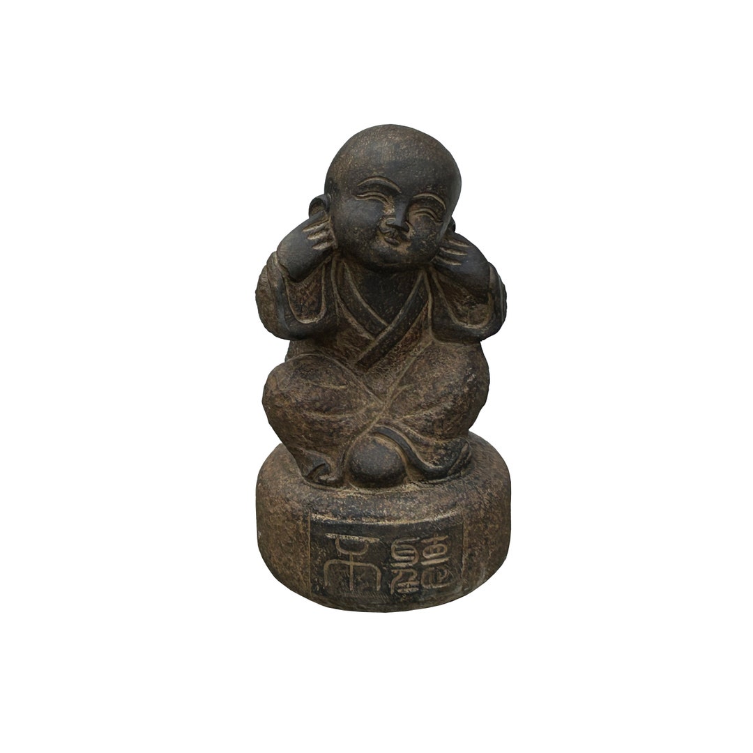 Oriental Gray Stone Little Lohon Monk Covering Ears Statue Ws3627e - Etsy