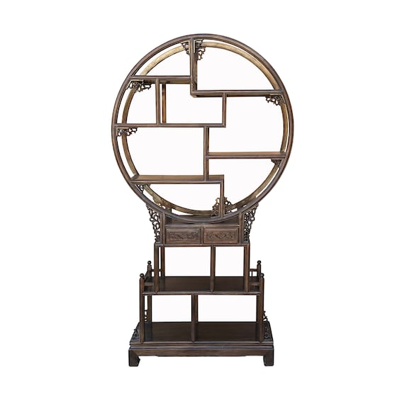 Chinese Round Top Tower Shape Display Curio Cabinet Room Divider Cs7422e Etsy Canada