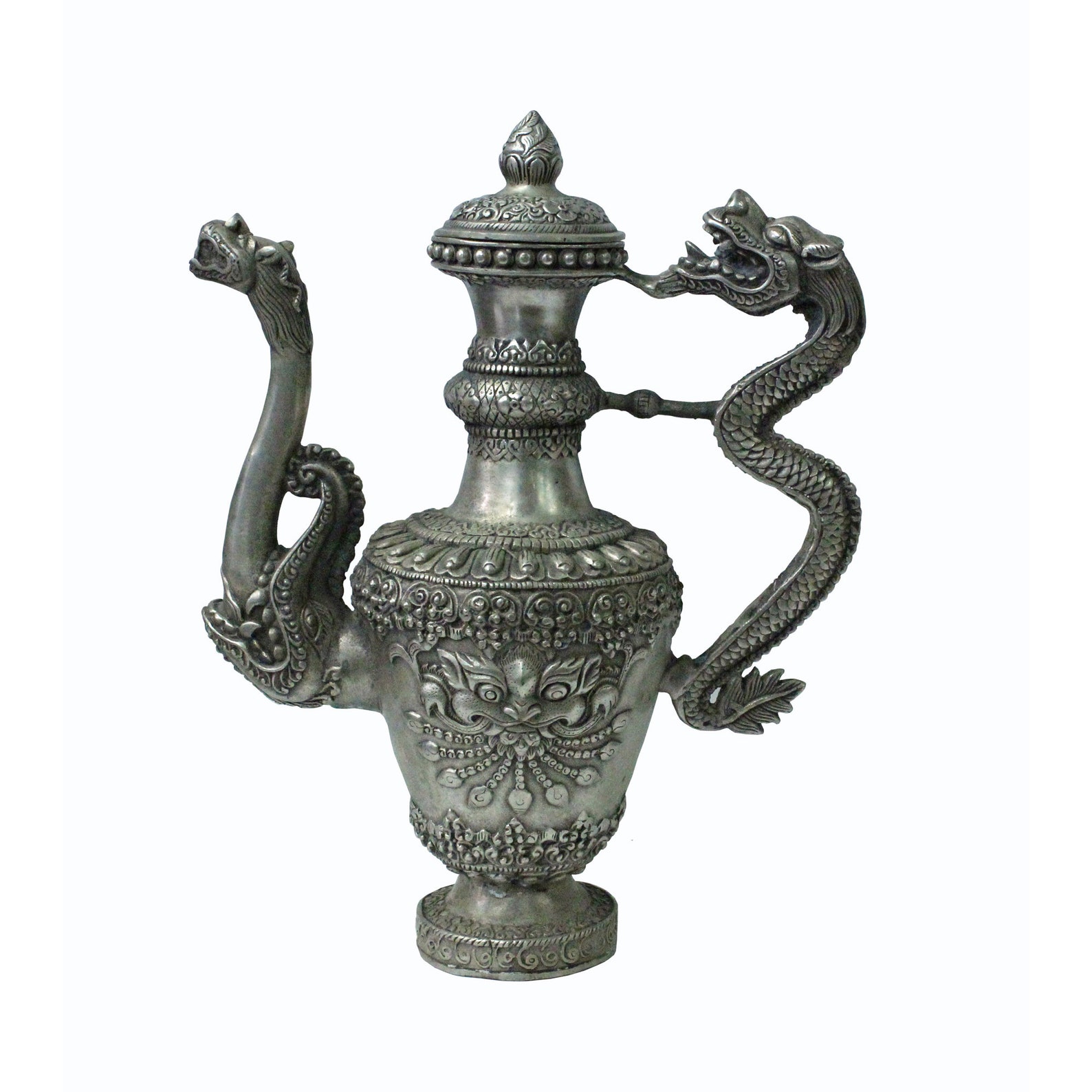 Silverware 3D Dragon and Foo Dog Object Ancient Ceremony Teapot Wine ...