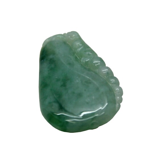 Hand Carved Green Jade Caterpillar On Eggplant Pendan… - Gem
