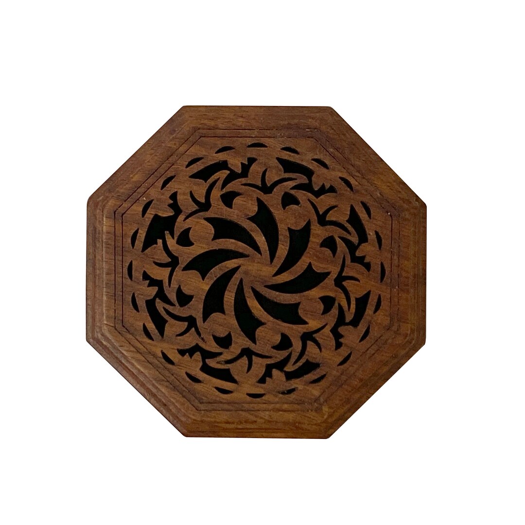 Small Brown Wood Octagonal Carving Storage Accent Box Ws2647e - Etsy