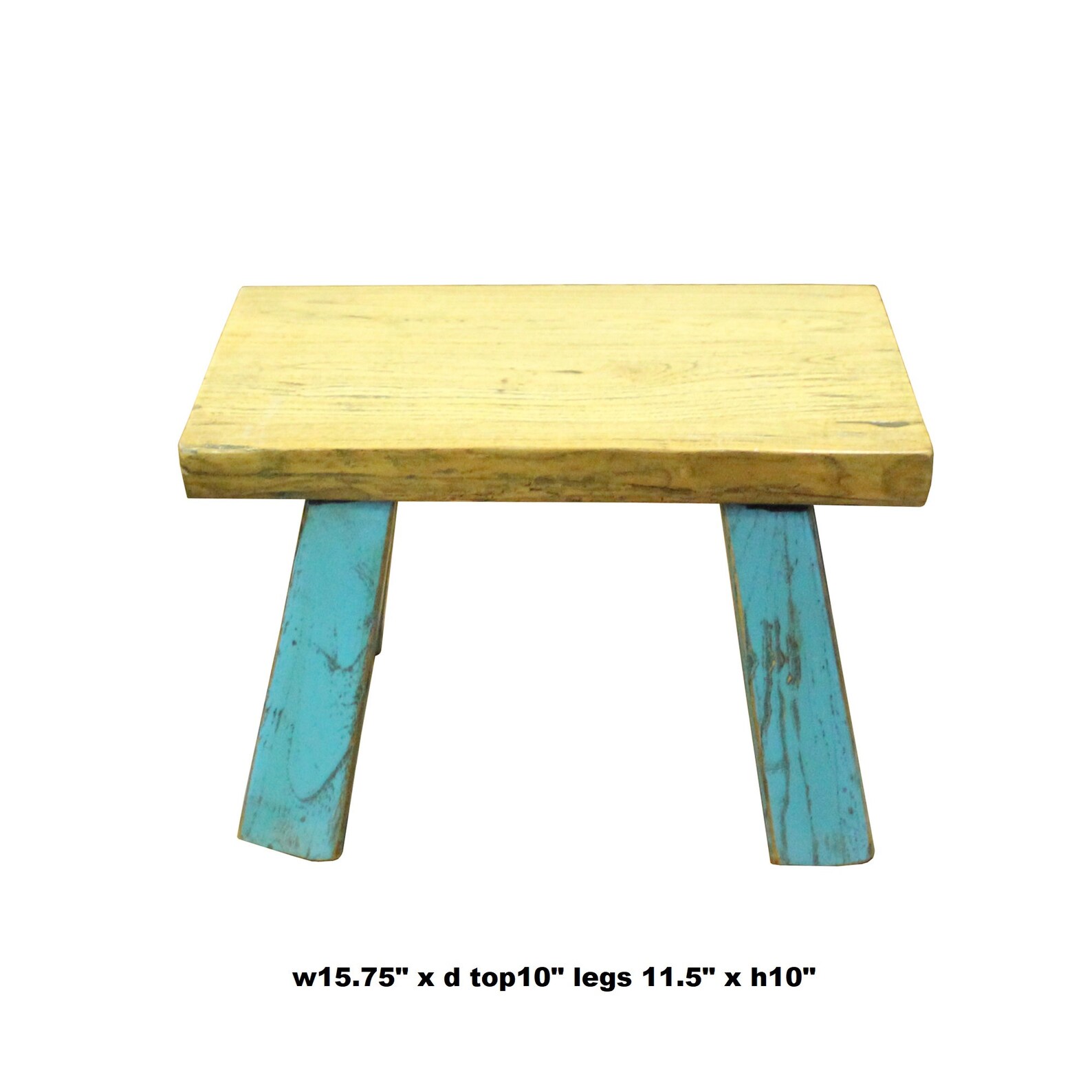 Raw Wood Top Finish Blue Legs Rectangular Short Stool Table Cs5604e - Etsy