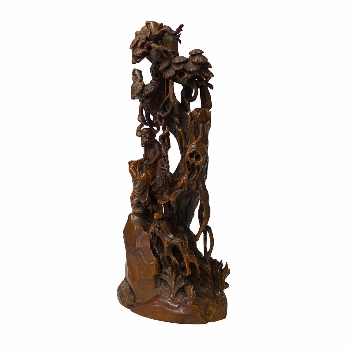 Chinese Oriental Wood Old Man on Tree Carving Display Figure - Etsy