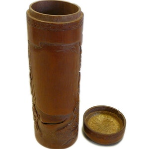 Chinese Bamboo Carved Scenery Column Shape Container Cs695-13e - Etsy