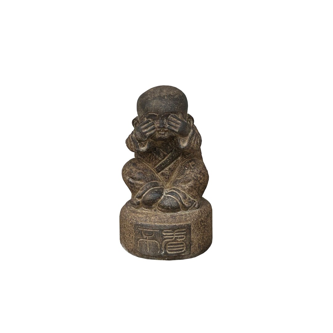 Oriental Gray Stone Little Lohon Monk Covering Eyes Statue Ws3637e - Etsy