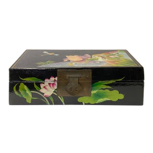 Rectangular Black Lacquer Box W Chinese Mythical Pig Deity Play Graphic ...