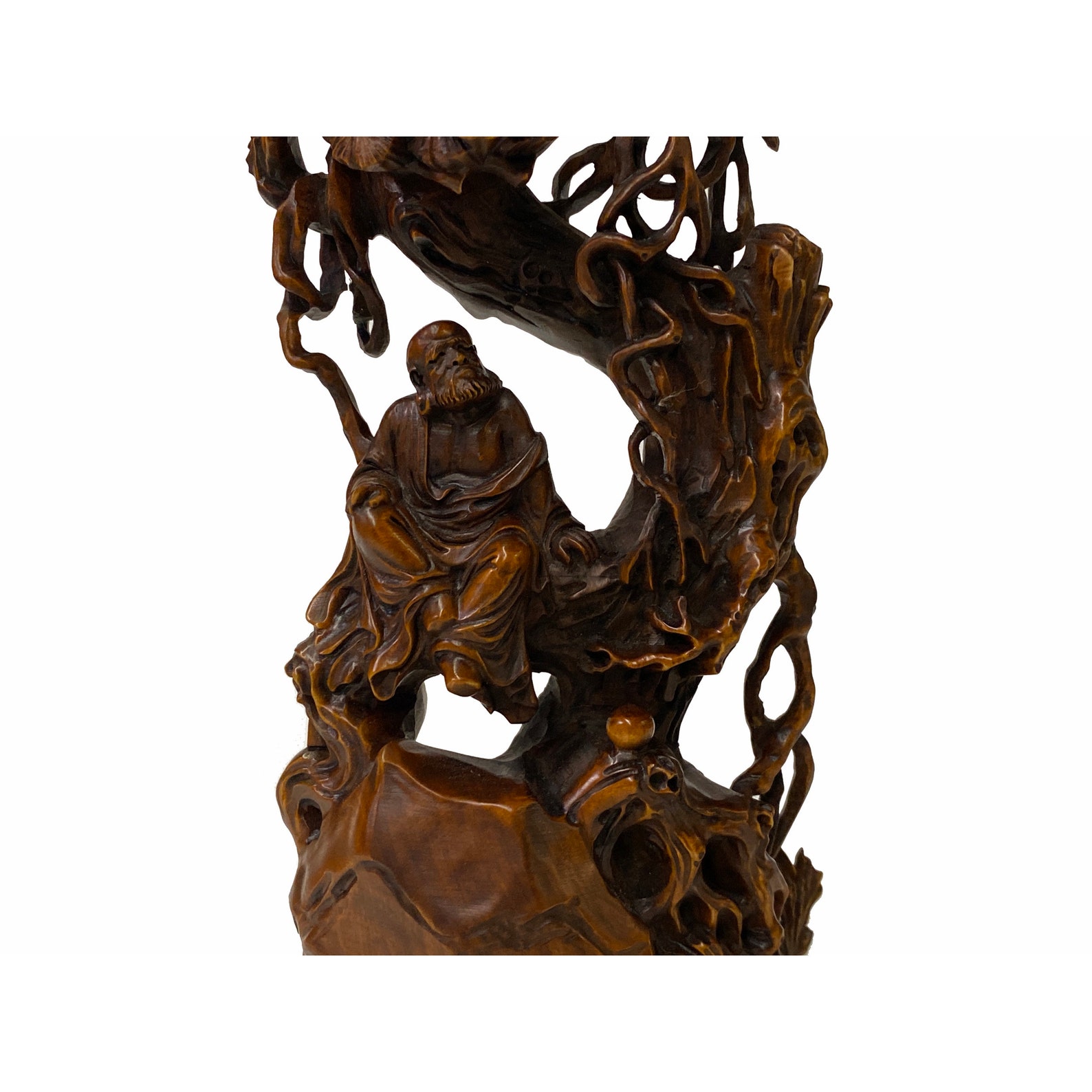 Chinese Oriental Wood Old Man on Tree Carving Display Figure - Etsy