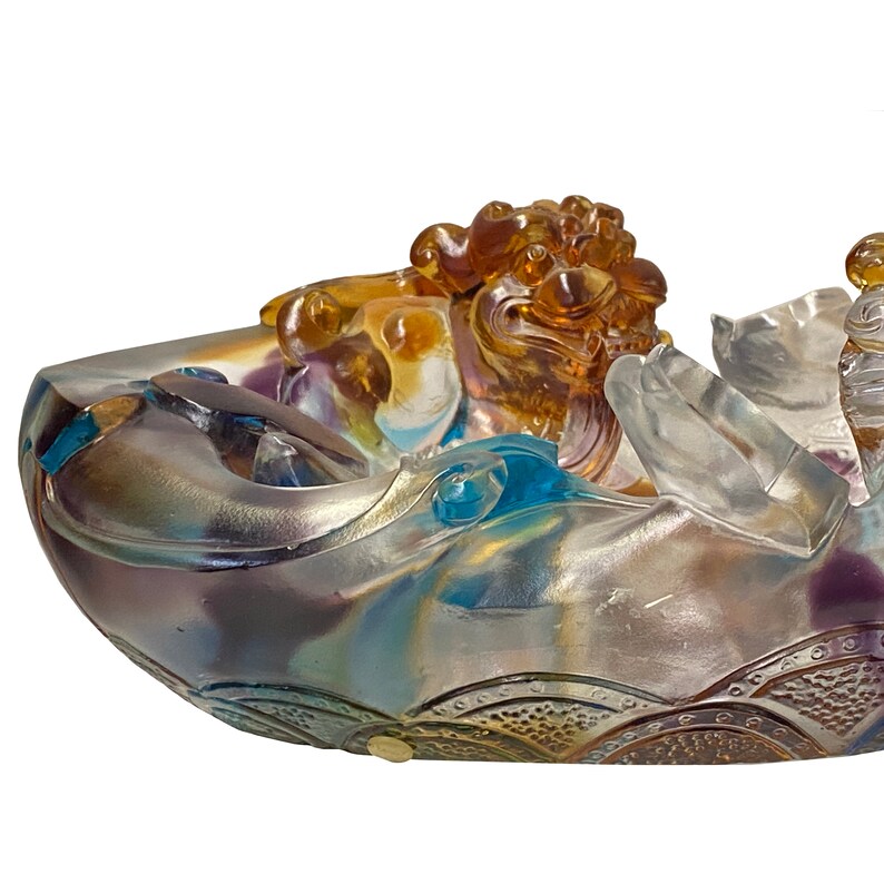 Chinese Liuli Crystal Glass Pate-de-verre Pixiu Dragon Bowl Display ...