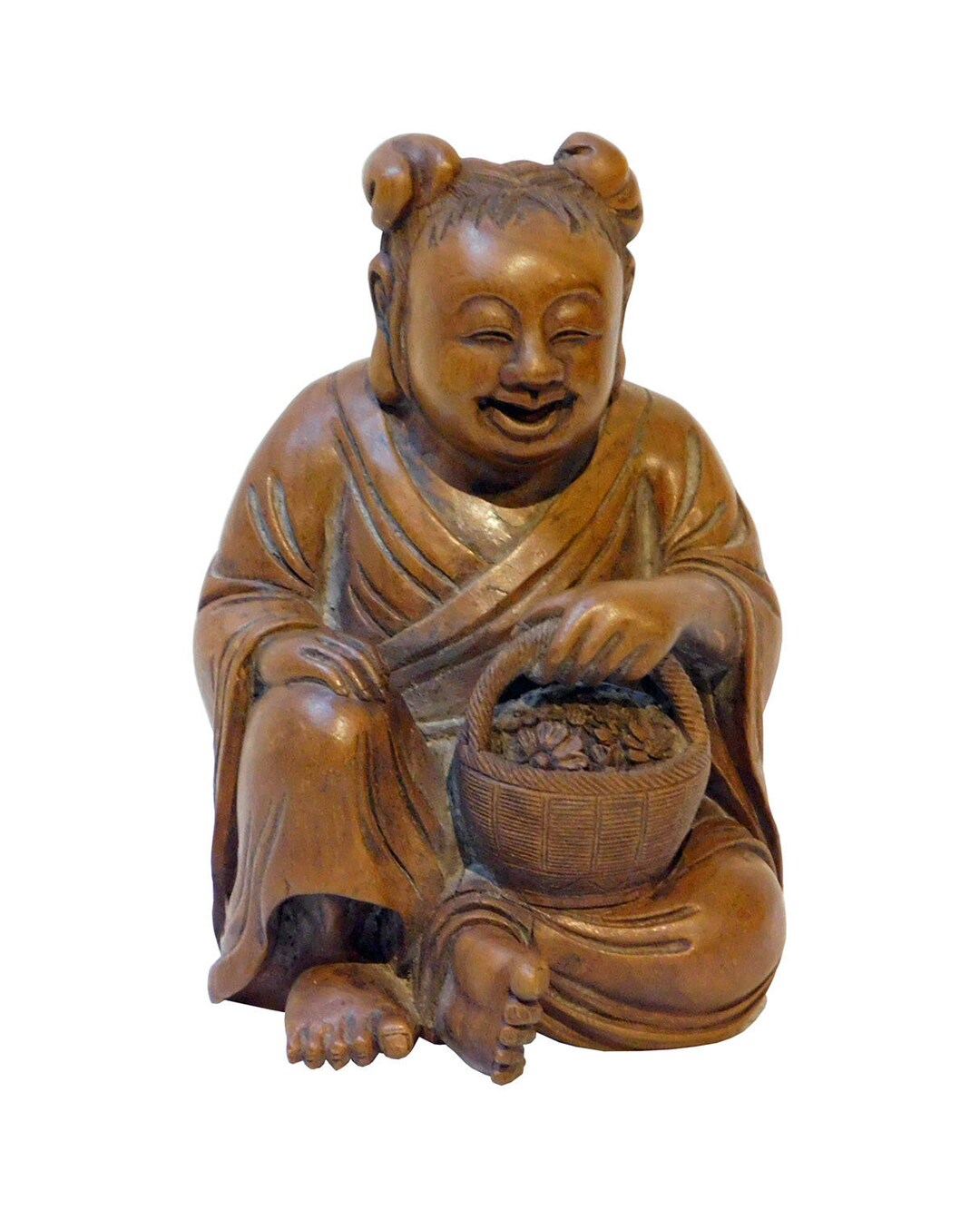 Vintage Quality Carved Solid Wood Chinese Eight Immortals Lan Caihe ...