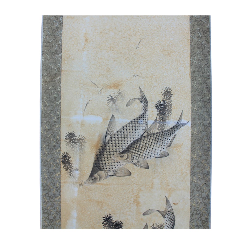 Set of 4 Chinese Calligraphy Ink Fishes Drawing Scroll Paintings Wall ...