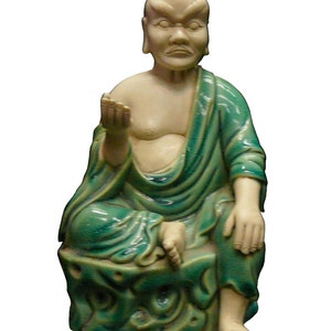 Chinese Handmade Green Ceramic Lo Hon Holding a Bead Seating - Etsy