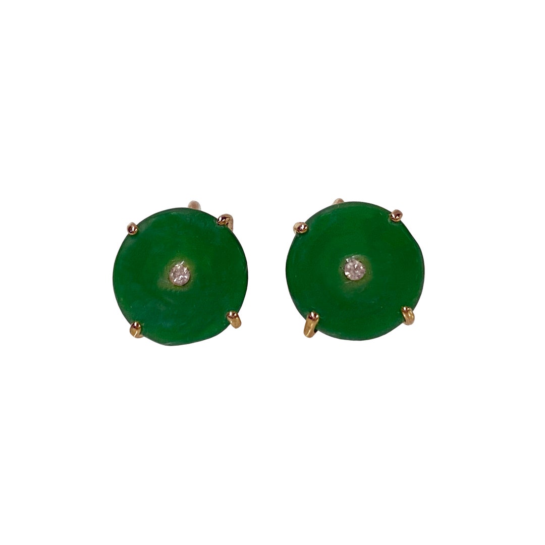 Pair Round Circle Shape Green Jade Stone Stud Earrings Ws4269e - Etsy
