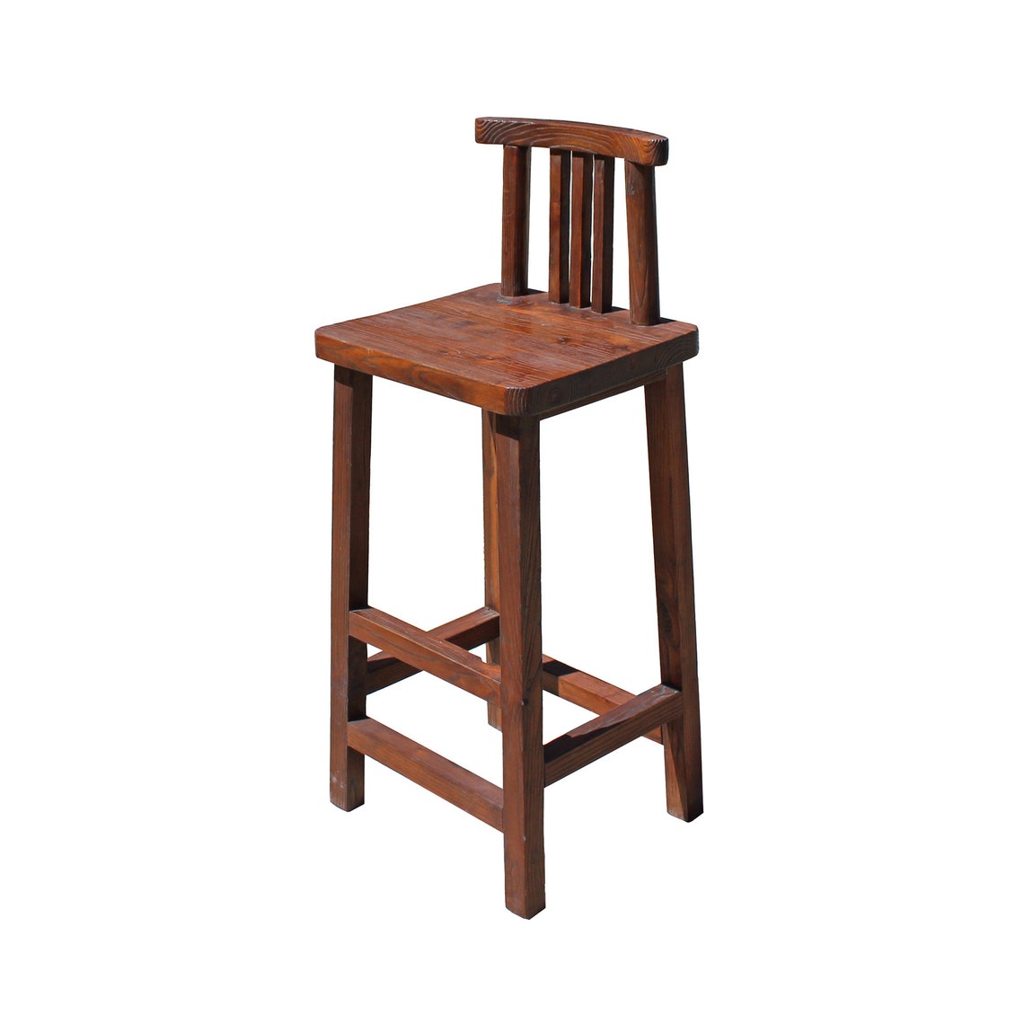 Rough Wood Brown Zen Oriental Bar Stool W Back Cs4178e - Etsy