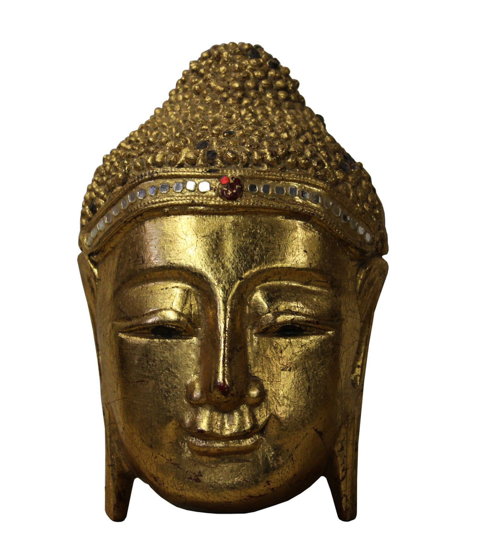 Handcrafted Wood Gold Paint Serene Meditate Sakyamuni Buddha Face Mask ...