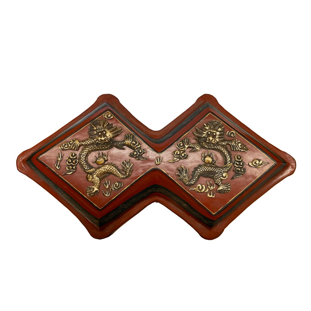 Chinese Distressed Brick Red Lacquer Double Rhombus Dragons Box Ws2022e ...