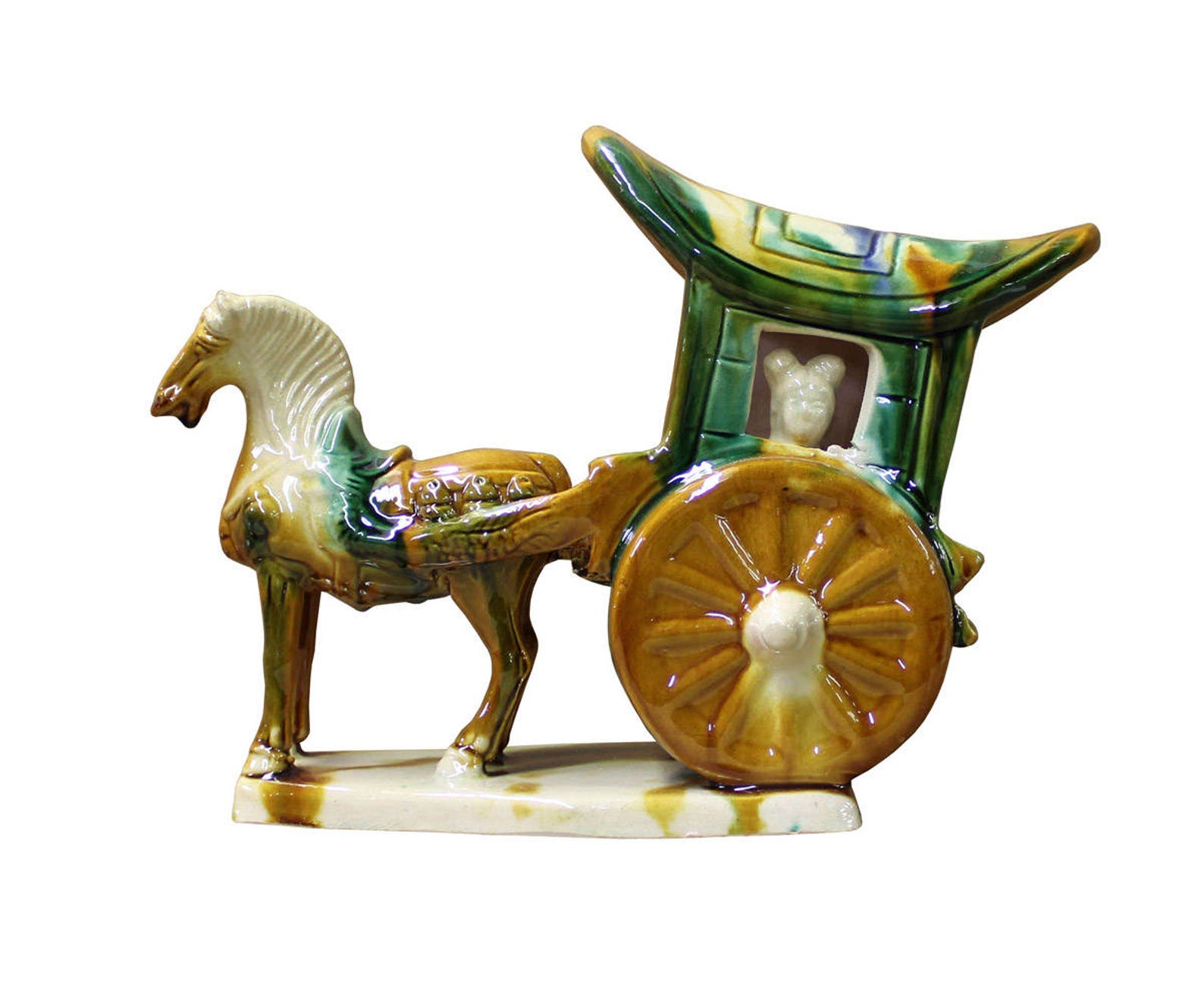 Chinese Tri-color Ceramic Horse Cart Figure Cs2386e - Etsy